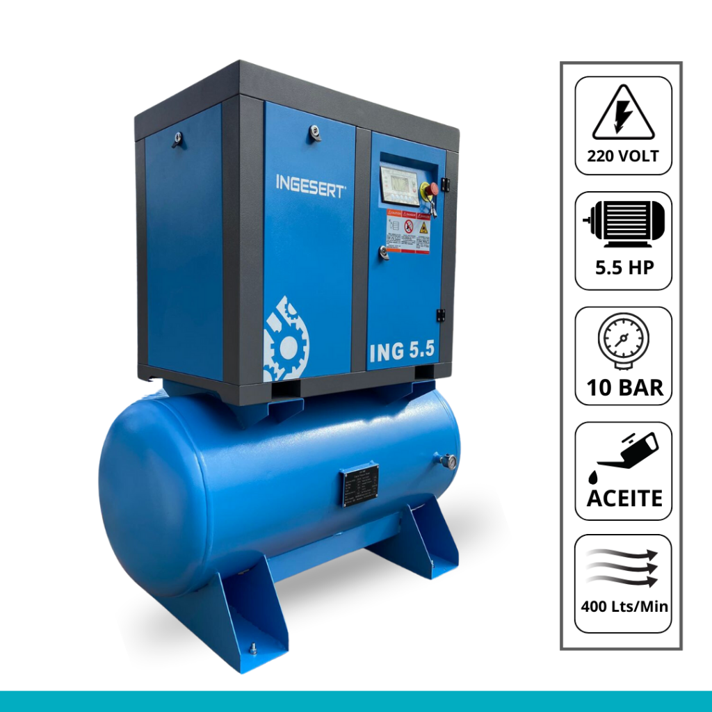 COMPRESOR TORNILLO, 5,5HP, 220V, 10BAR, ESTANQUE 200 LITROS, INSONORO ...